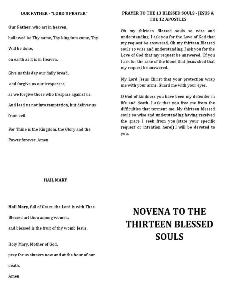 Novena To The Thirteen Blessed Souls | PDF