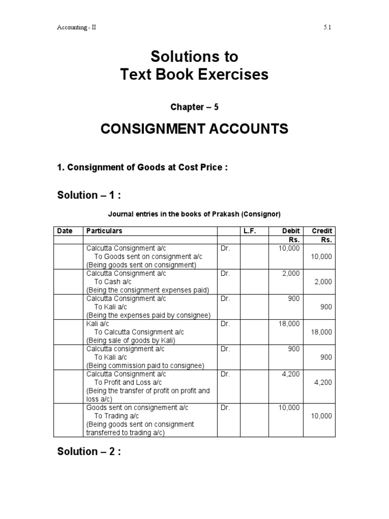 Solutions To Text Book Exercises: Consignment Accounts | PDF | Debits ...