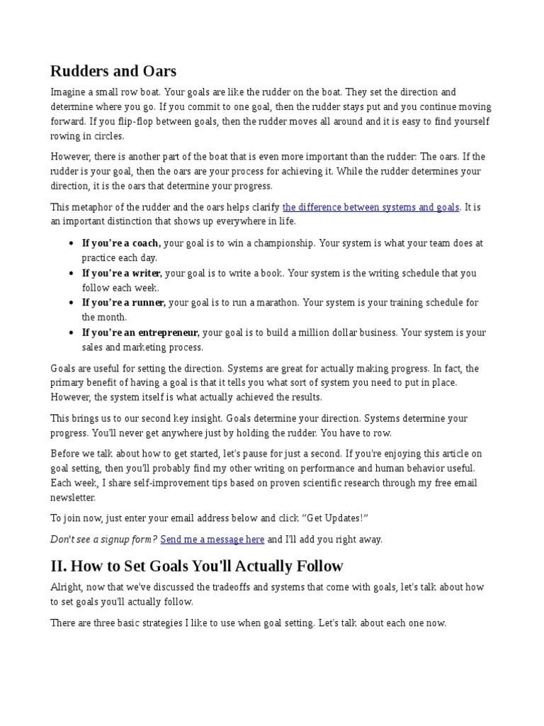 Rudders and Oars: The Difference Between Systems and Goals | PDF ...