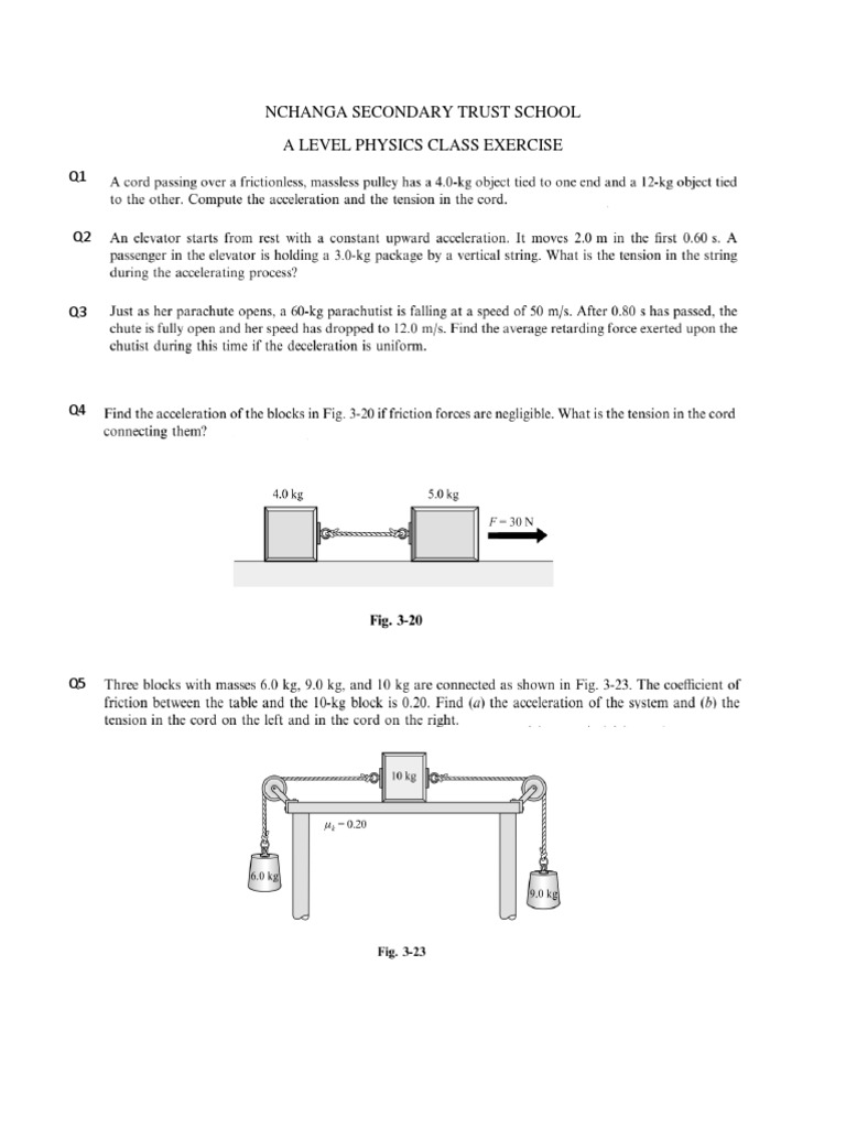 Nchanga Secondary Trust School A Level Physics Class Exercise | PDF