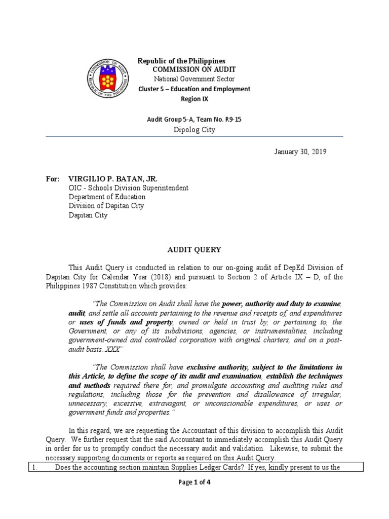 Republic of The Philippines: Commission On Audit Cluster 5 - Education ...