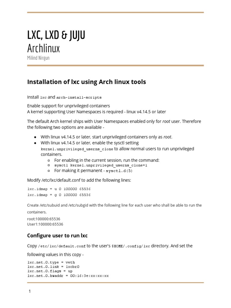 Archlinux: LXC, LXD & Juju | PDF | Utility Software | Unix
