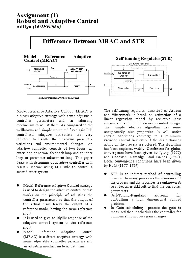 Assignment (1) Robust and Aduptive Cantrol Difference Between MRAC and ...