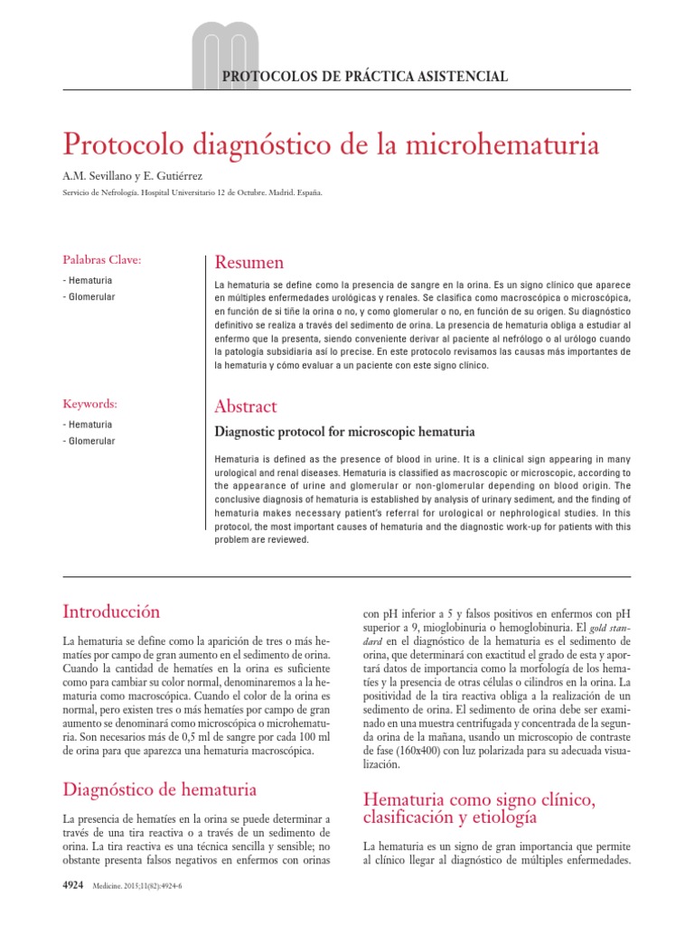 Protocolo Diagnóstico de La Microhematuria (2015) PDF | PDF | Medicina ...