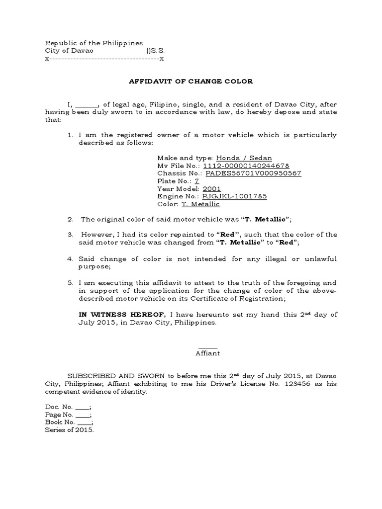 Affidavit of Change Color | PDF