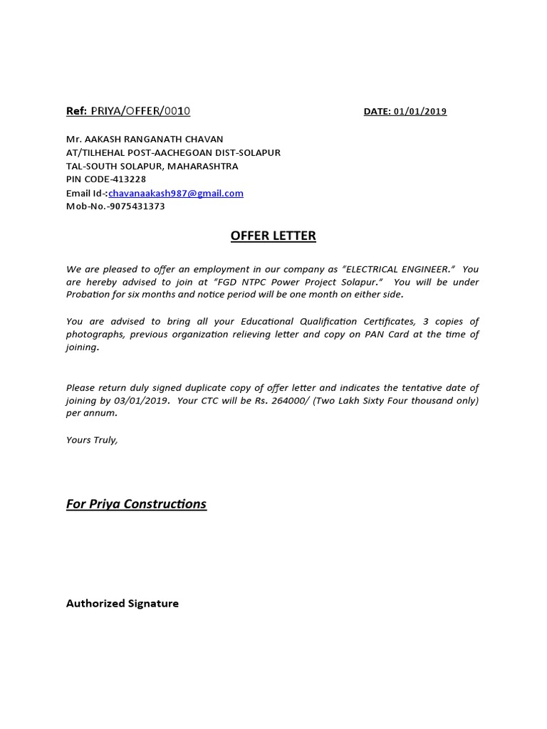 Offer Letter | Download Free PDF | Computing And Information Technology ...