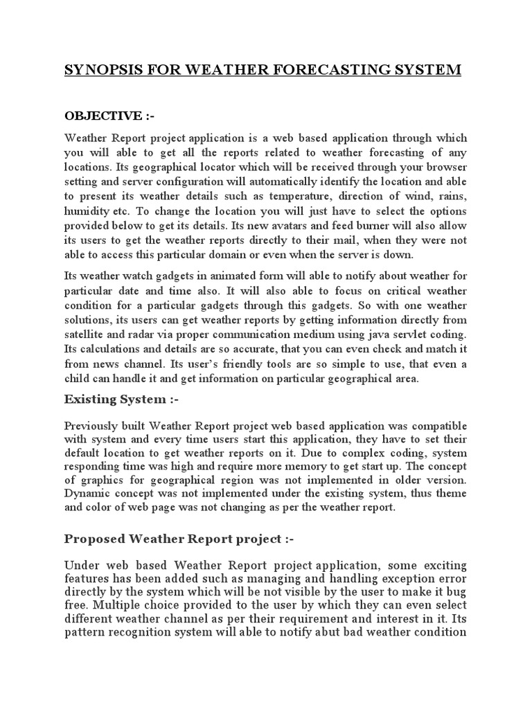 Synopsis For Weather Forecasting System: Objective | PDF | Microsoft ...