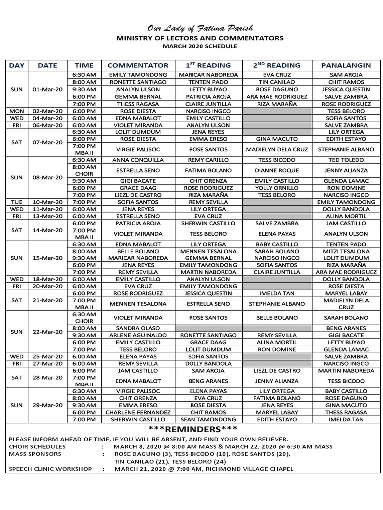 March 2020 Schedule PDF | PDF