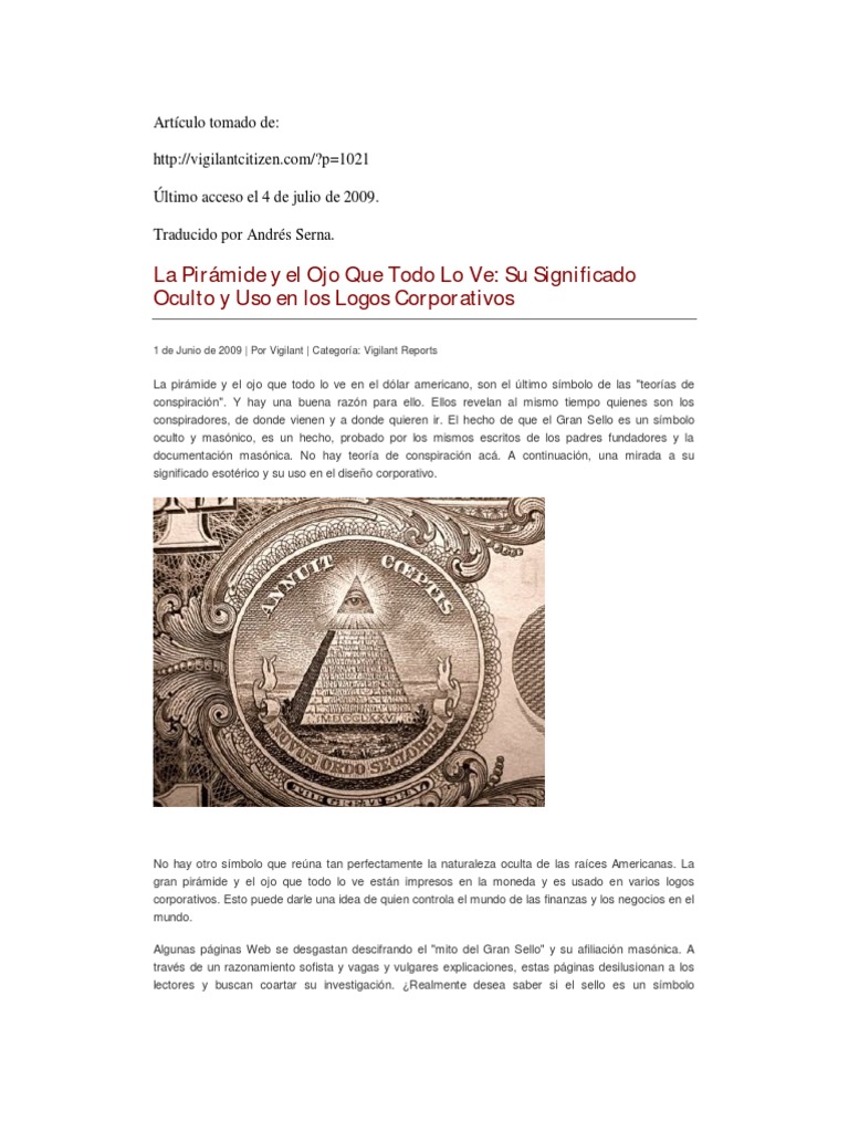 La PirÃ¡mide y El Ojo-Que-Todo Lo Ve Â " Su Significado Ocultâ | PDF ...