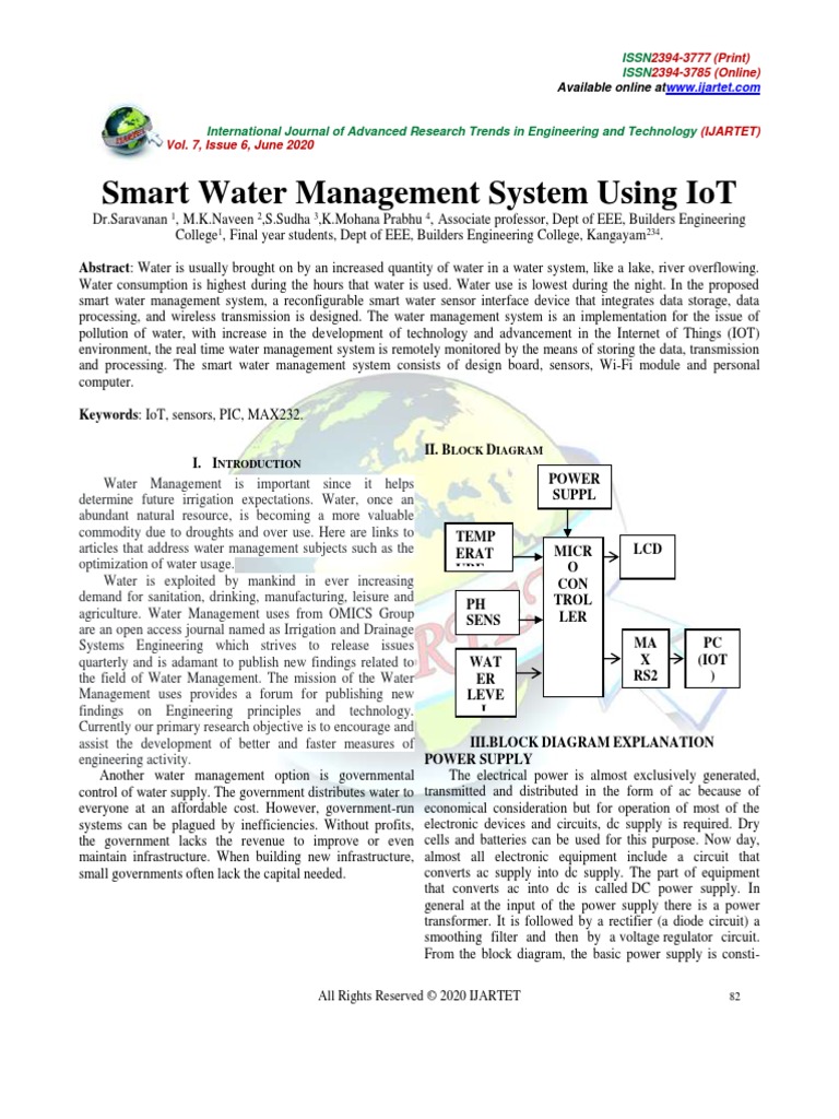 Smart Water Management System Using IoT | PDF | Internet Of Things | Ph