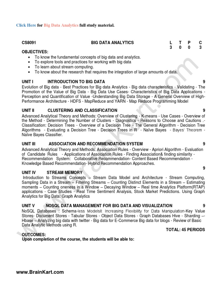 391 - CS8091 Big Data Analytics - Anna University 2017 Regulation Syllabus | PDF | Big Data ...