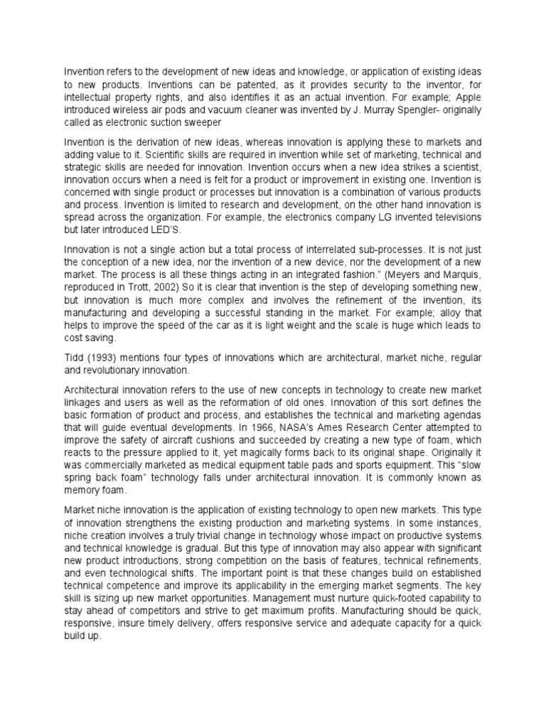 Invention Vs Innovation | PDF | Invention | Innovation