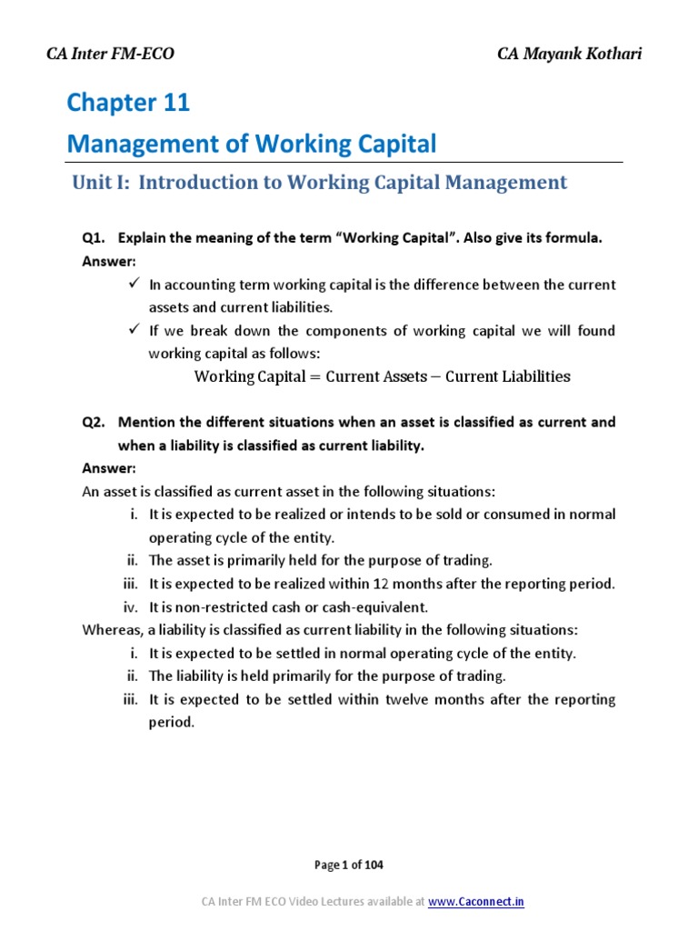 Unit I: Introduction To Working Capital Management | PDF | Working ...