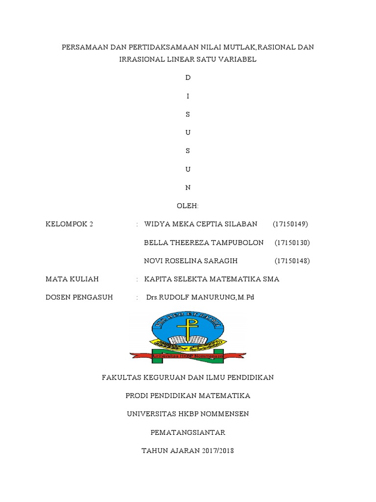 Makalah Persamaan Dan Pertidaksamaan Nilai Mutlak Kel-2 | PDF