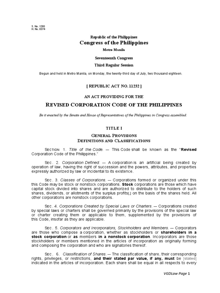 1 Revised Corporation Code | PDF | Corporations | Stocks