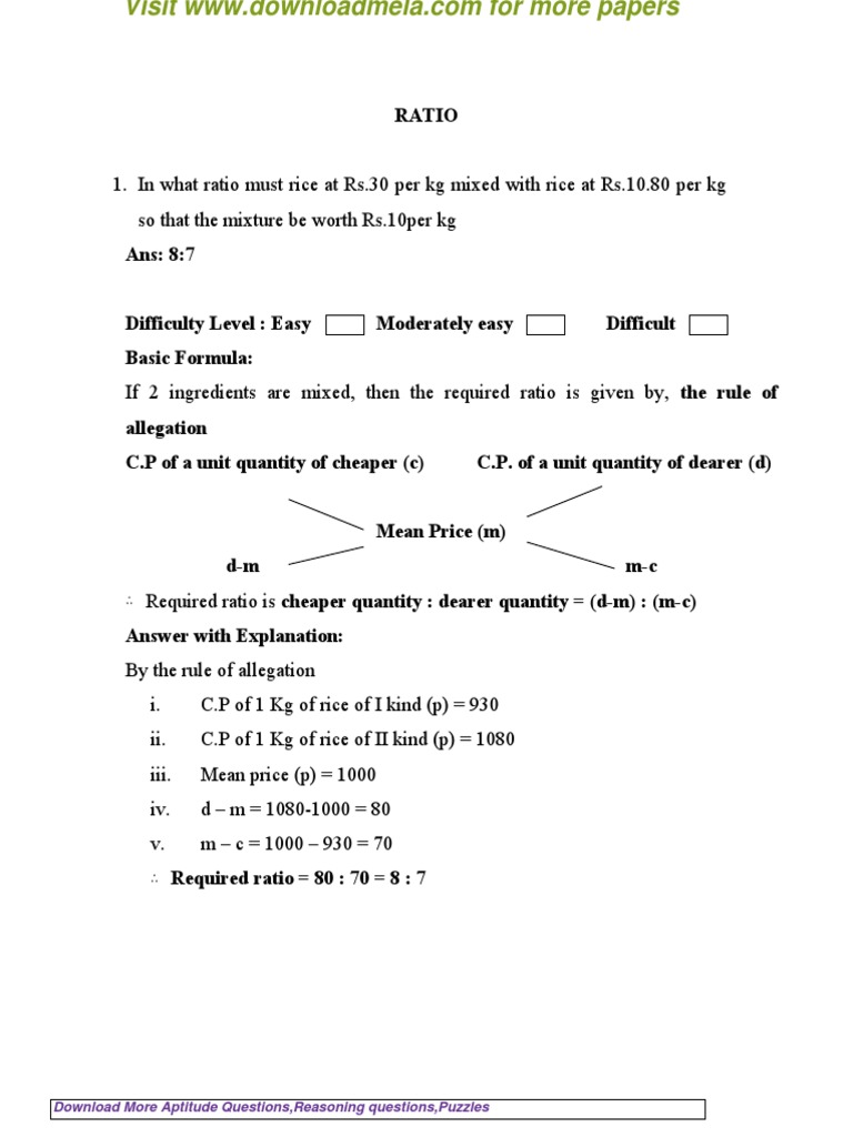 Ratio Problems and Solutions Guide | PDF | Ratio | Interest