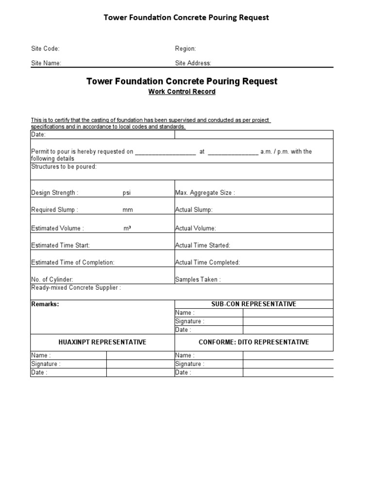 4.tower Foundation Concrete Pouring Request | PDF | Concrete | Economic ...