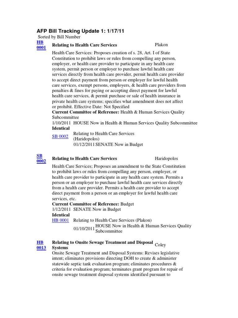 AFP Bill Tracking Update 1: 1/17/11 | PDF | Tax Credit | Federal ...