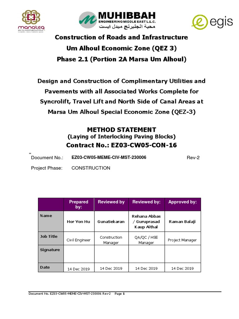 Method Statement FOR LAYING OF PAVING BLOCKS | Download Free PDF | Quality Assurance ...