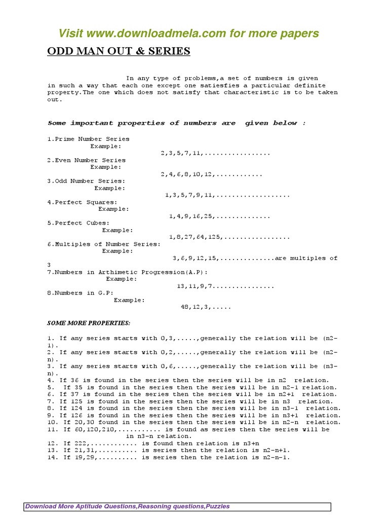 Odd Man Out Concept With Problems | PDF | Discrete Mathematics | Number ...