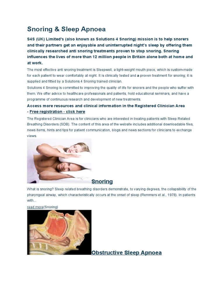Snoring & Sleep Apnoea | PDF | Sleep Apnea | Snoring