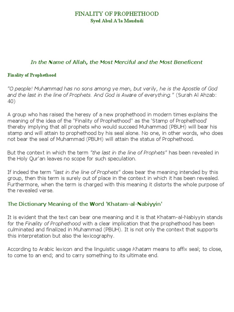 English FINALITY OF PROPHETHOOD | PDF | Prophets And Messengers In ...