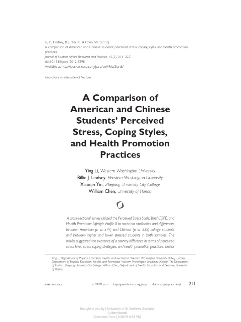 A Comparison of American and Chinese Students Perceived Stress Coping ...