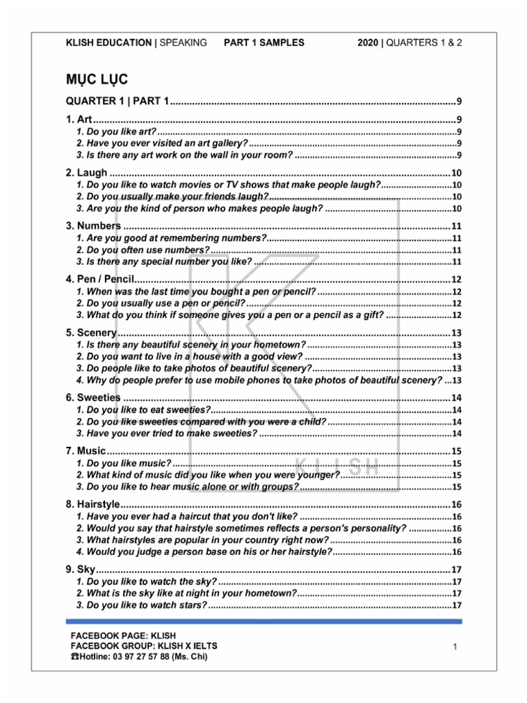 (Klish) Speaking Part 1 Sample Answers PDF | PDF (Klish) Speaking Part 1 Sample Answers PDF | PDF