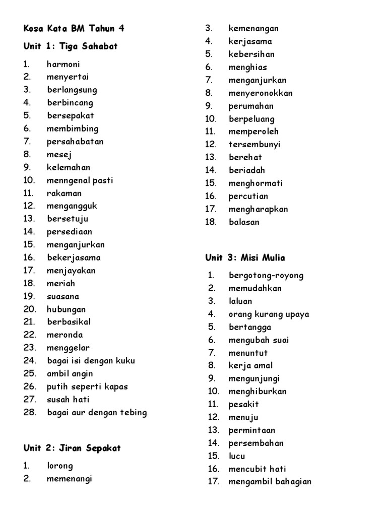 Kosa Kata BM Tahun 4 | PDF