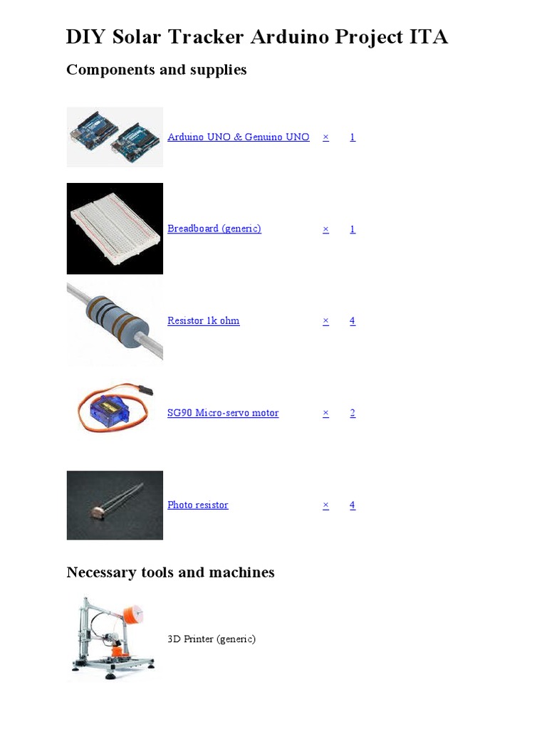 DIY Solar Tracker Arduino Project ITA | PDF | Arduino | Manufactured Goods