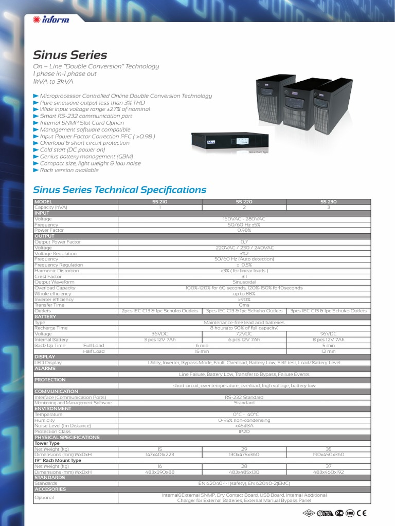 Sinus Series Technical Specifications | PDF | Electrical Engineering ...