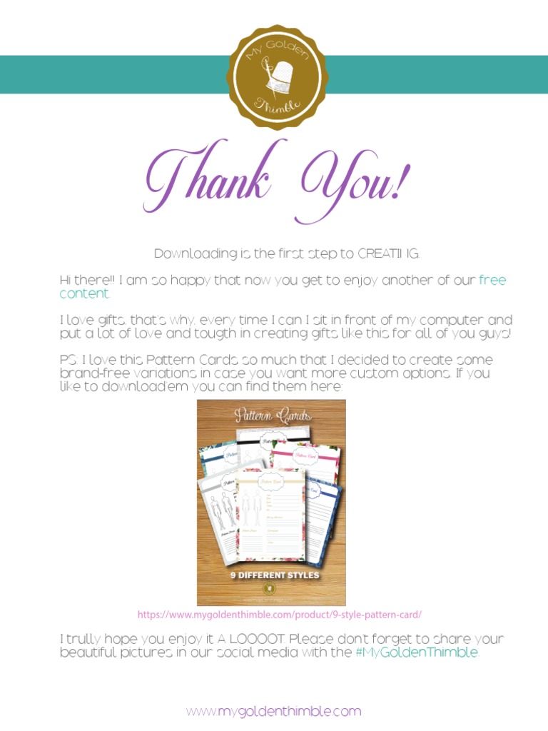 Free Pattern Card My Golden Thimble PDF | PDF