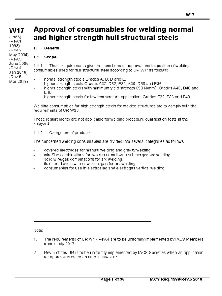 W17 Approval of Consumables For Welding Normal and Higher Strength Hull ...