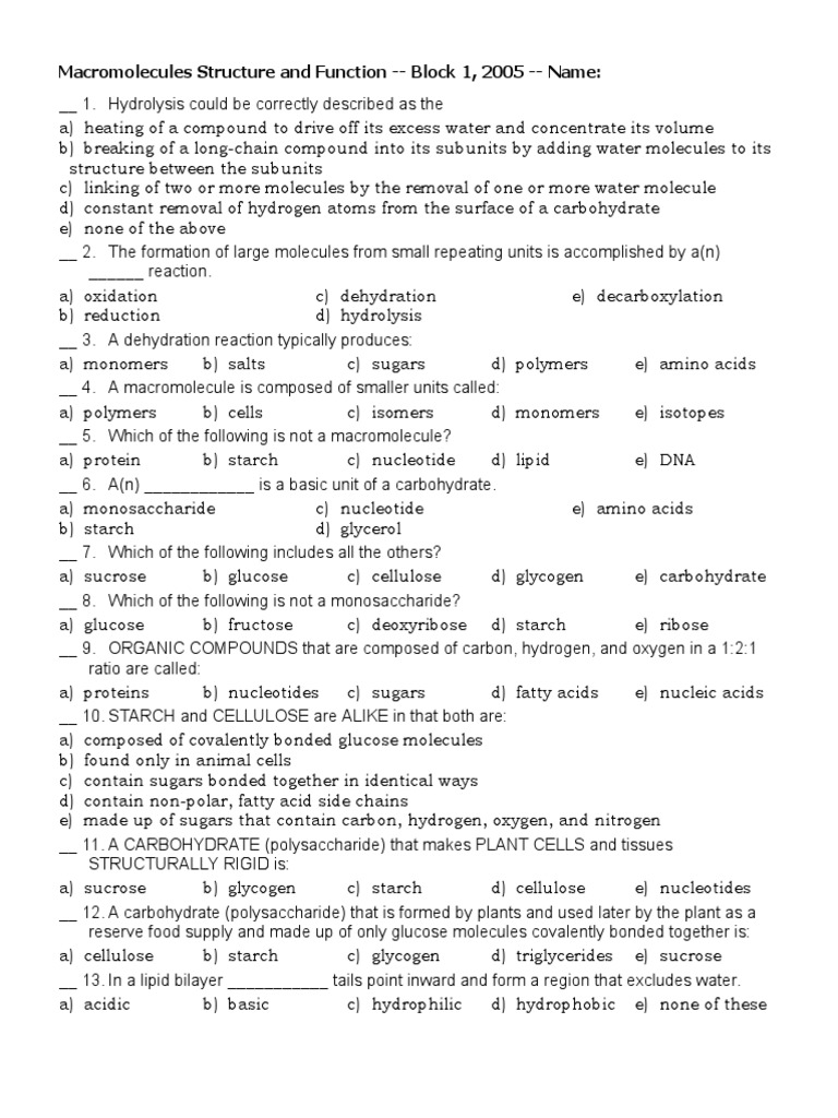 Quiz 1 - Macromolecules | PDF | Carbohydrates | Biomolecular Structure