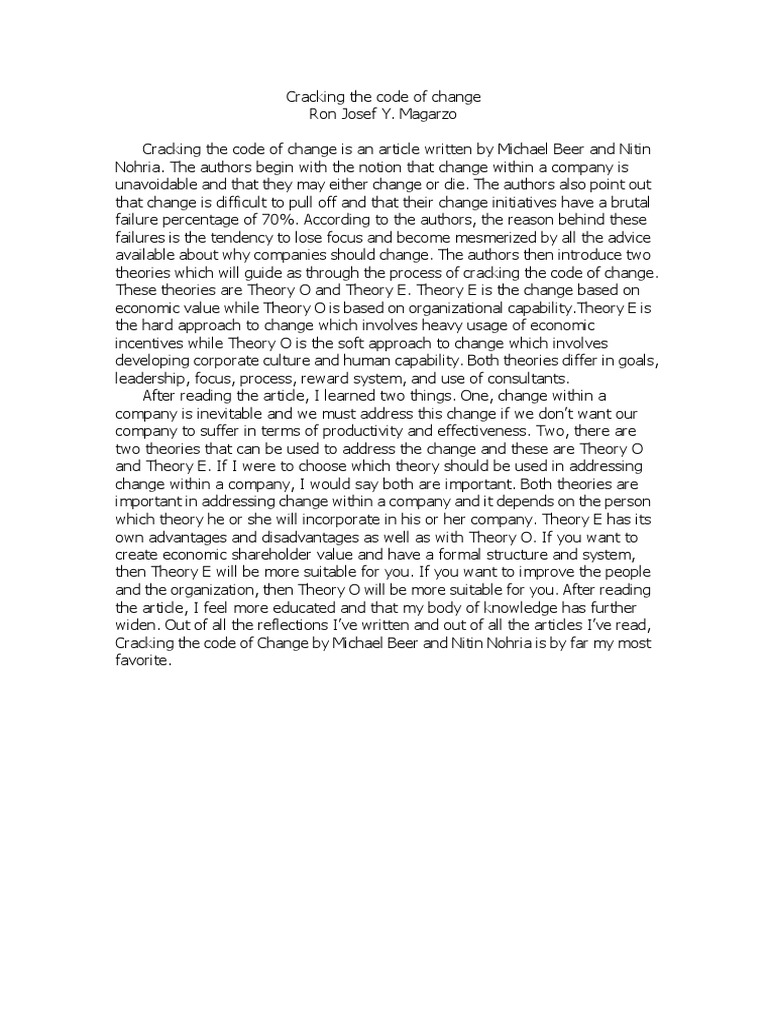 Cracking The Code of Change | PDF