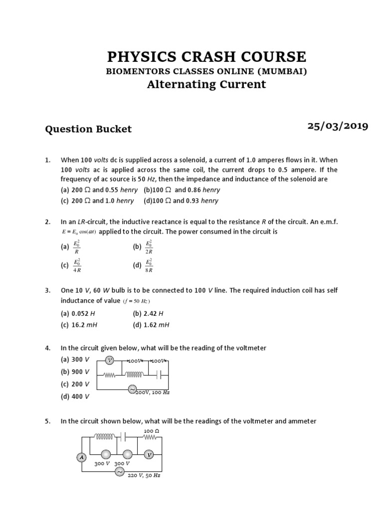 Alternating Current Mcqs PDF | PDF | Alternating Current | Inductor
