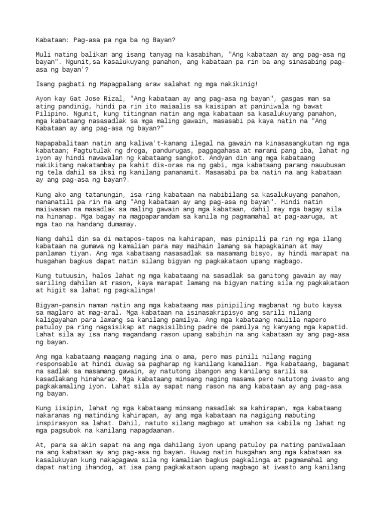 (Talumpati) Kabataan - Pag-A | PDF