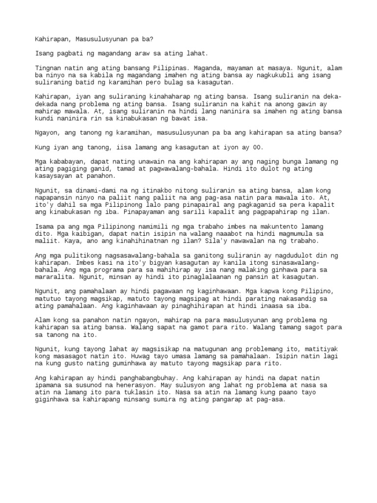 (Talumpati) Kahirapan, Masu | PDF