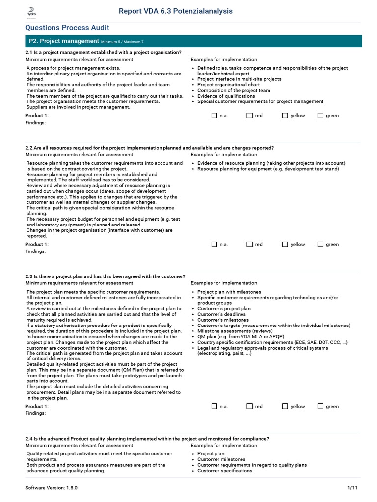 Questions Process Audit: P2. Project Management | PDF | Specification ...