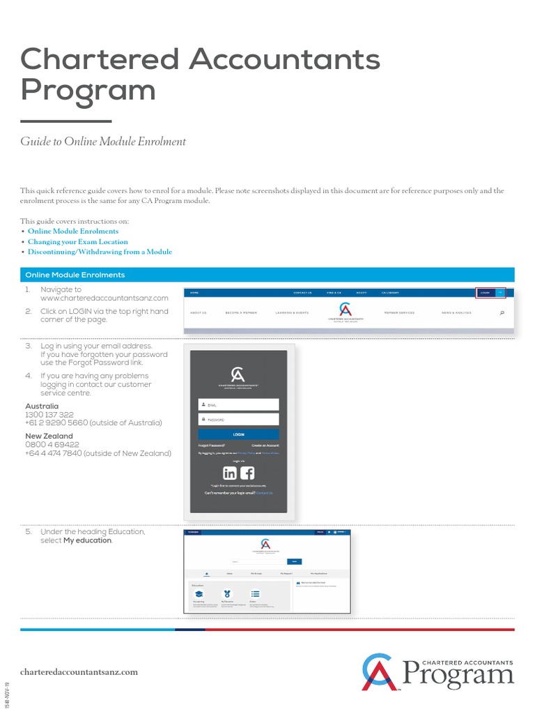 Chartered Accountants Program: Guide To Online Module Enrolment | PDF