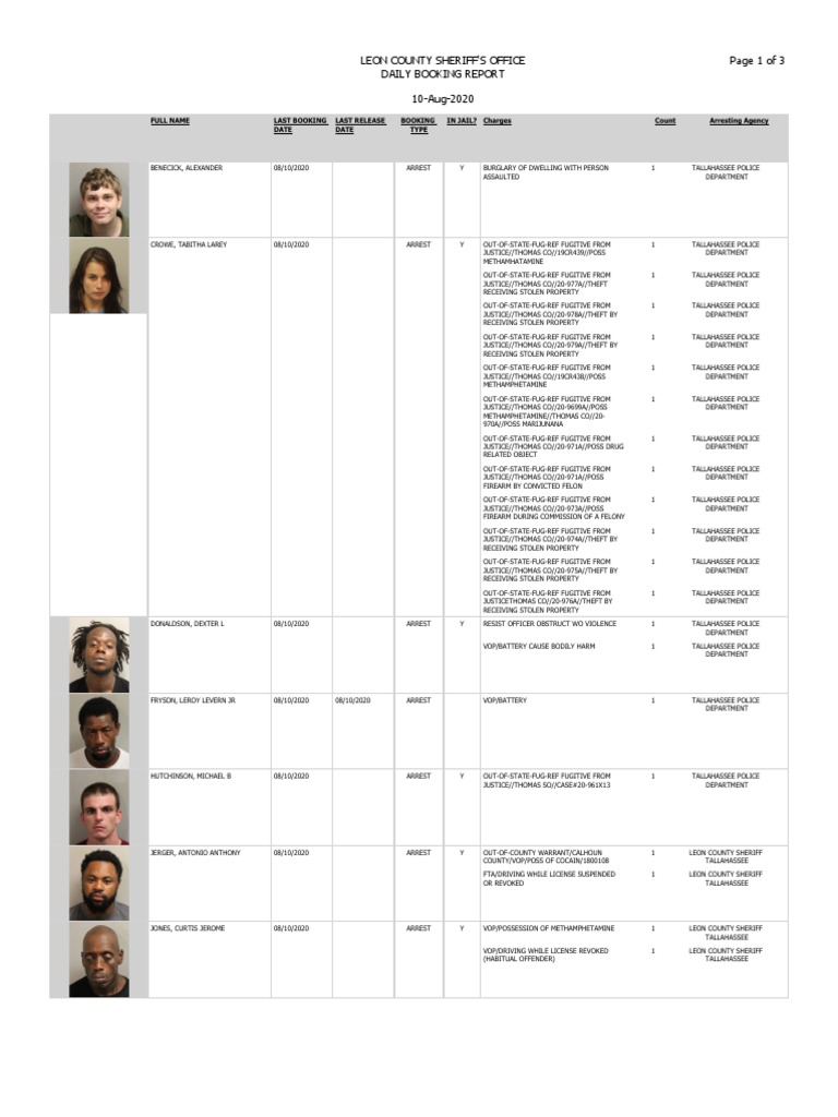 LCSO Booking Report 8-11-2020 | PDF | Theft | Arrest