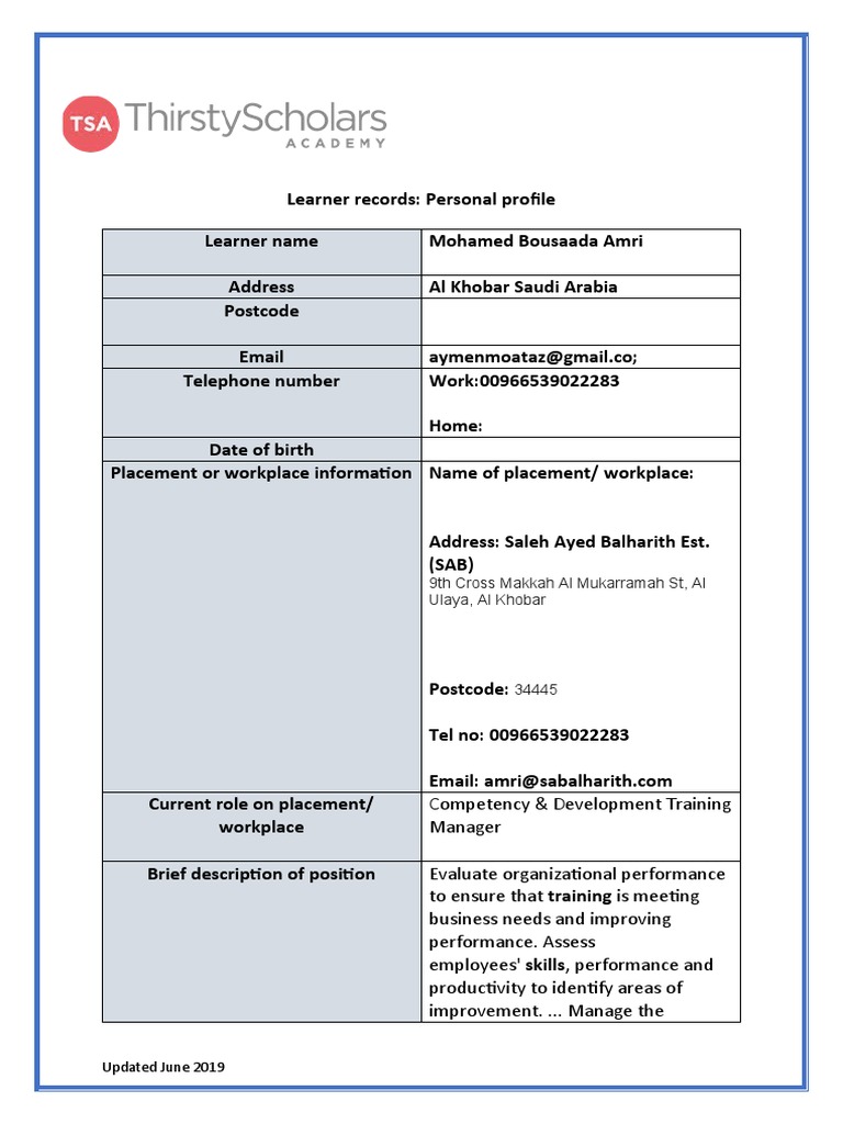 Learner Record Contact Sheet | PDF