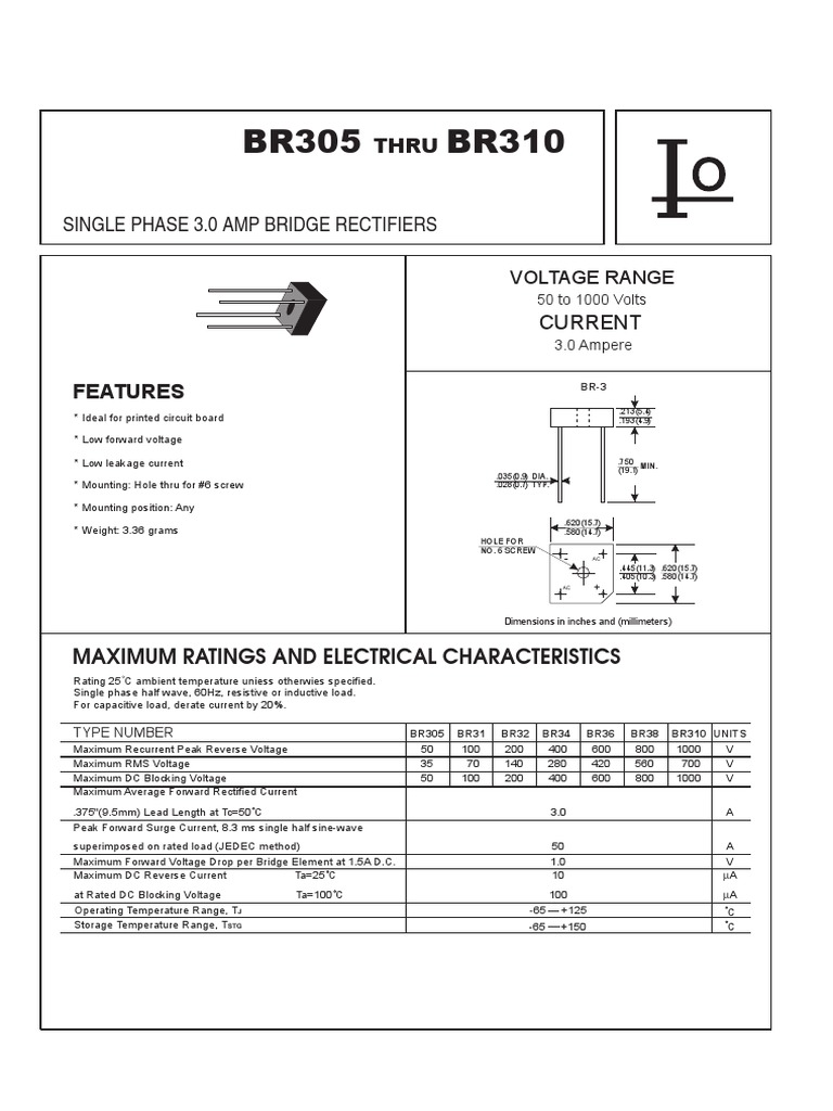 BR305 BR310: Features | PDF | Rectifier | Voltage