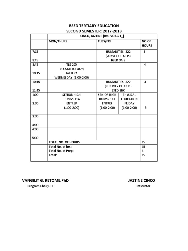 Bsed Tertiary Education - Schedule | PDF