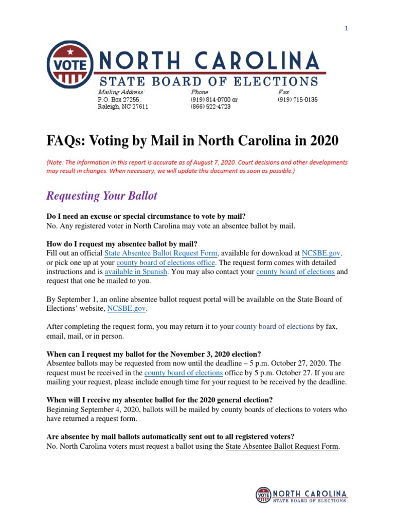 FAQs Absentee Voting 2020 FINAL | PDF | Absentee Ballot | Early Voting