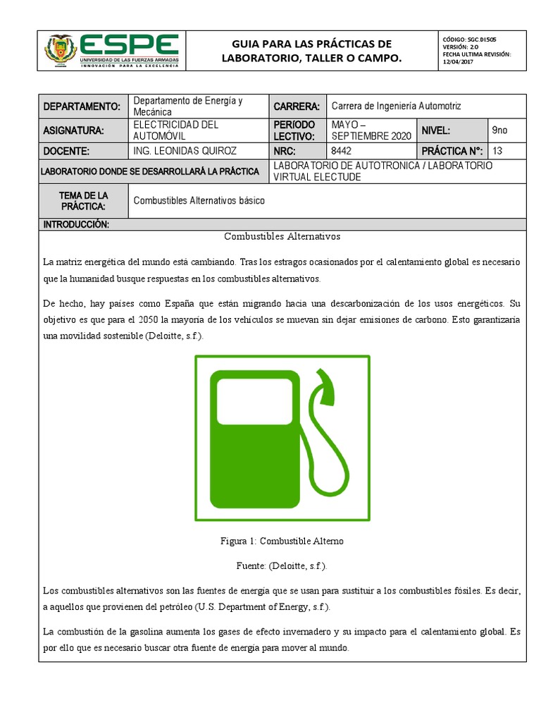 Guía para Prácticas de Laboratorio Autotronica Combustibles Alternativos Básico Electude | PDF ...