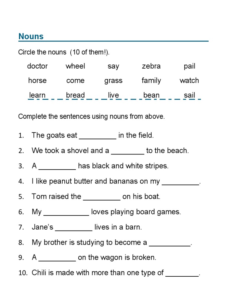 Nouns: Circle The Nouns (10 of Them!) | PDF
