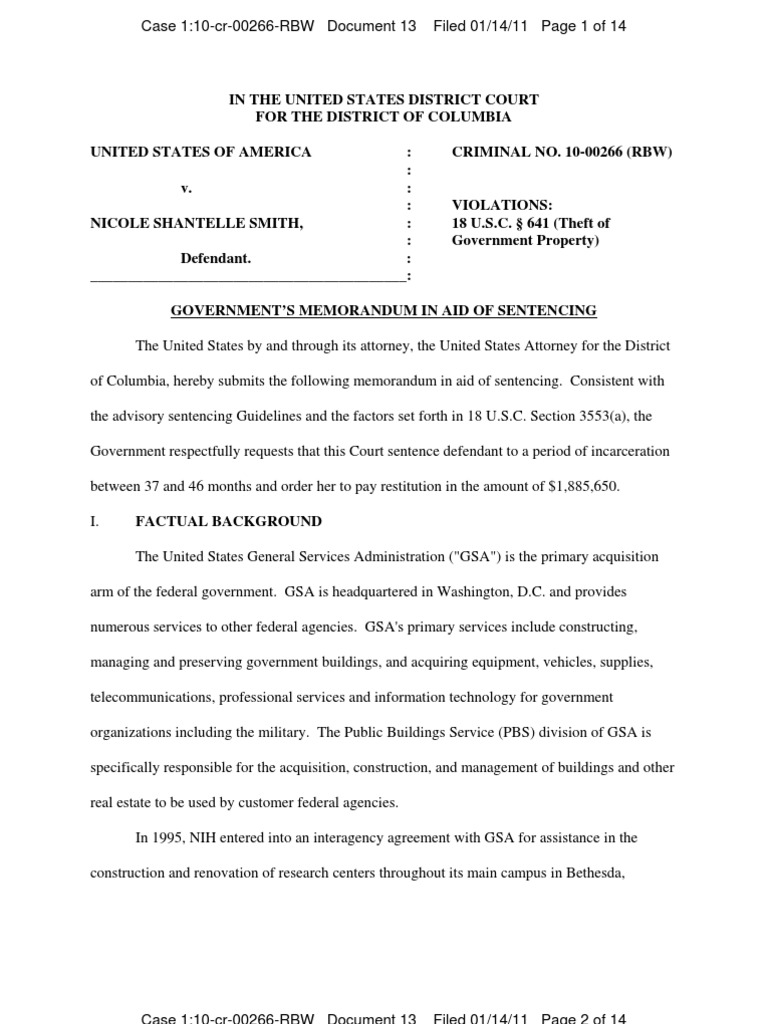 Nicole Smith - Sentencing Memo PDF | PDF | United States Federal ...