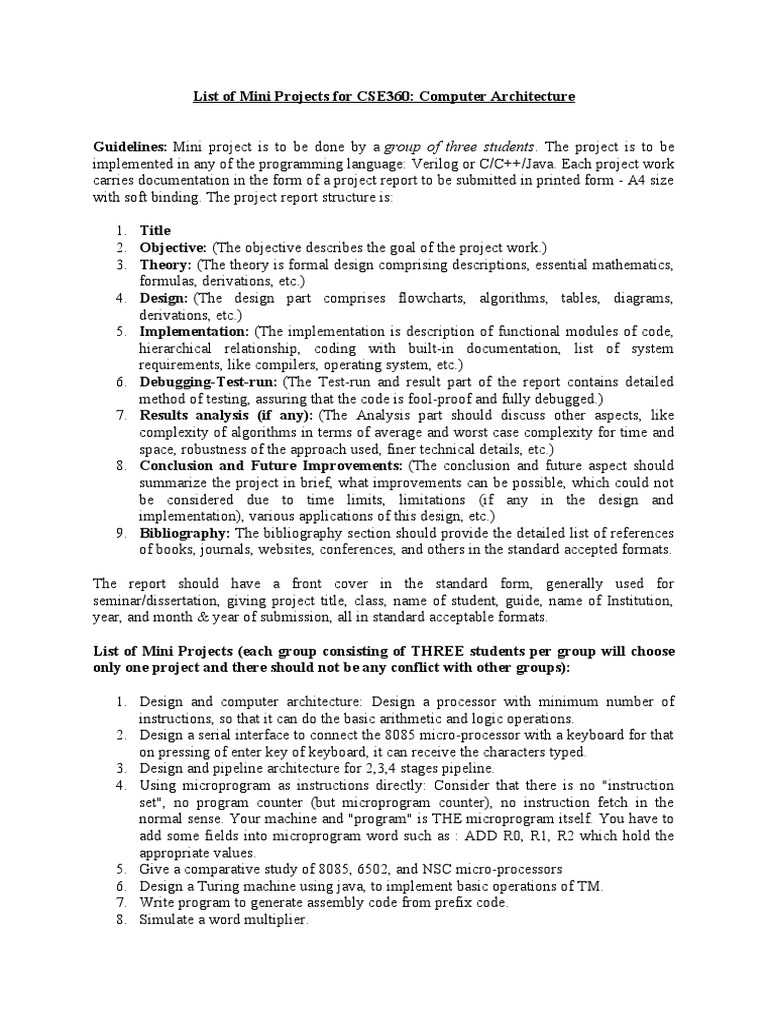 List of Mini Projects For CSE360 Computer Architecture | PDF | Assembly ...