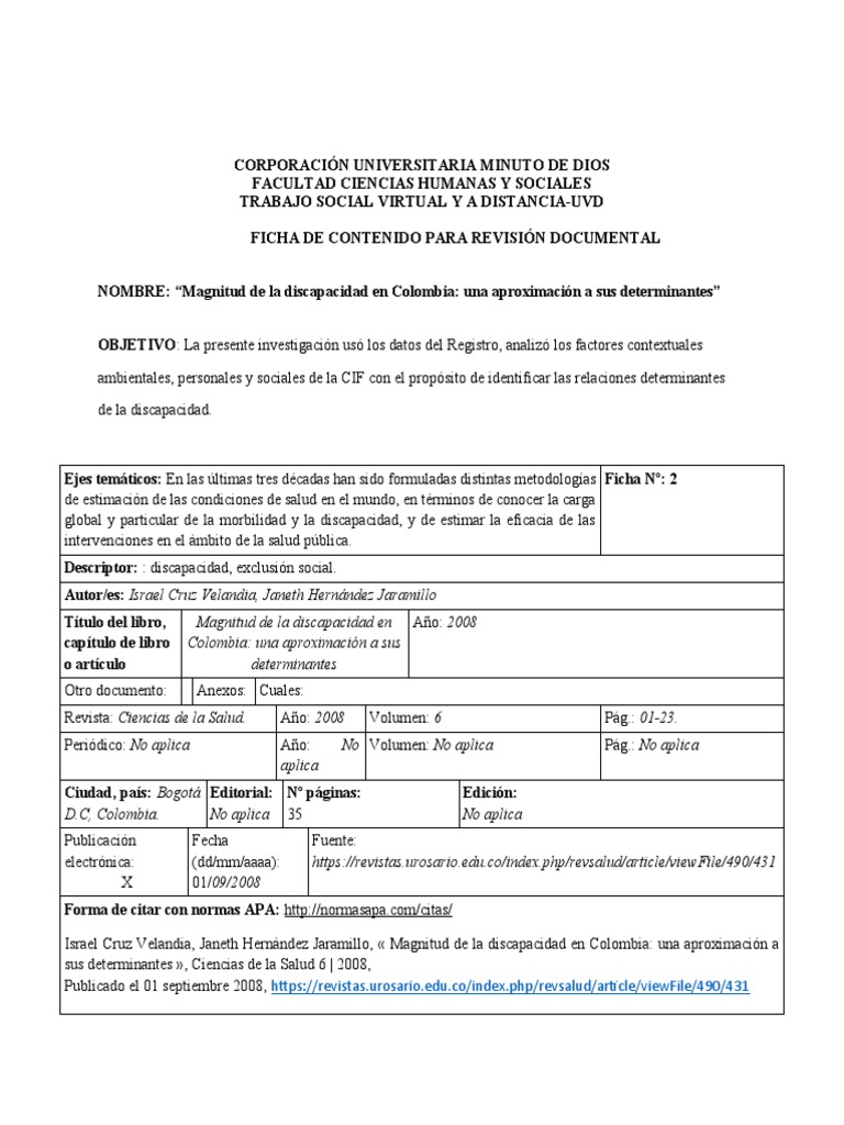 Ejemplo Ficha Revisión Documental | PDF | Invalidez | Especialidades Medicas